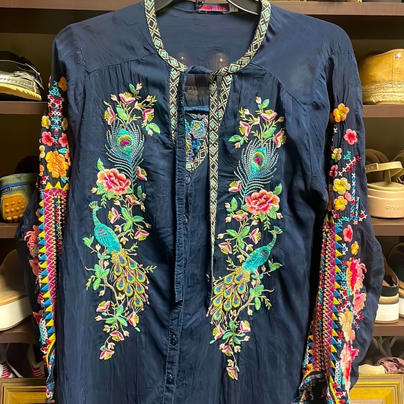 Johnny Was | Tops | Johnny Was Navy Blouse Small | Poshmark